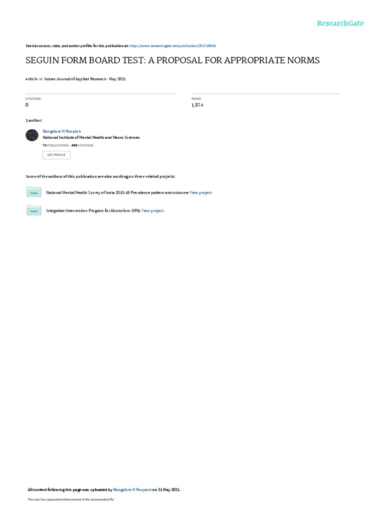 Proposing Appropriate Norms for the Seguin Form Board Test | PDF ...