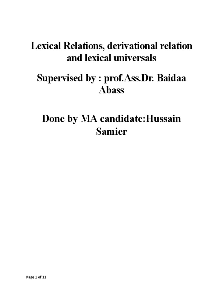 Lexical Relations, Derivational Relation and Lexical Universals | PDF ...