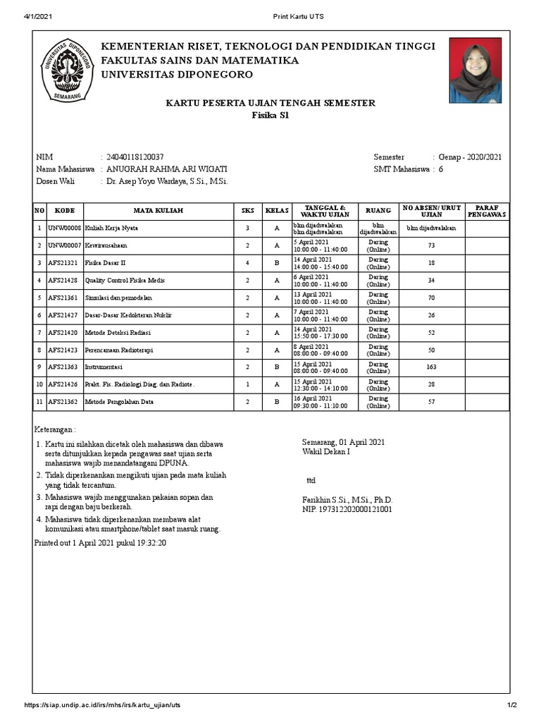 Print Kartu UTS | PDF