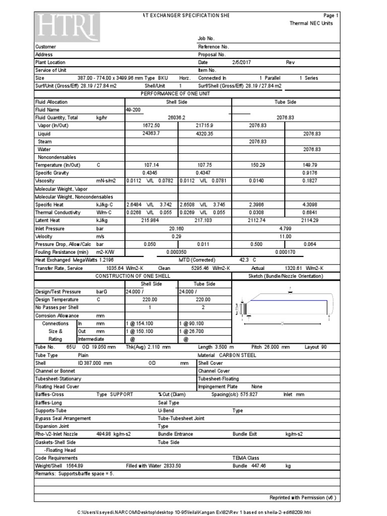 Heat Exchanger Specification Sheet Thermal NEC Units | PDF | Pipe ...