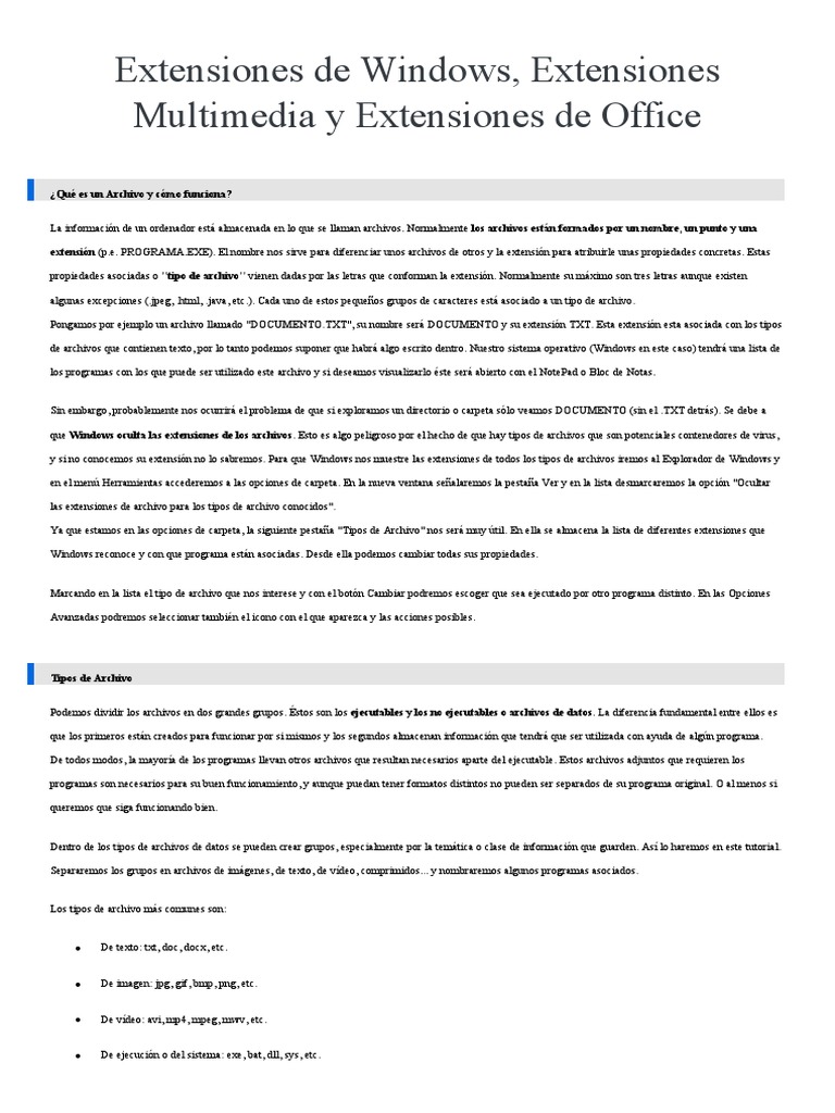 Extensiones de Windows, Extensiones Multimedia y Extensiones de Office ...