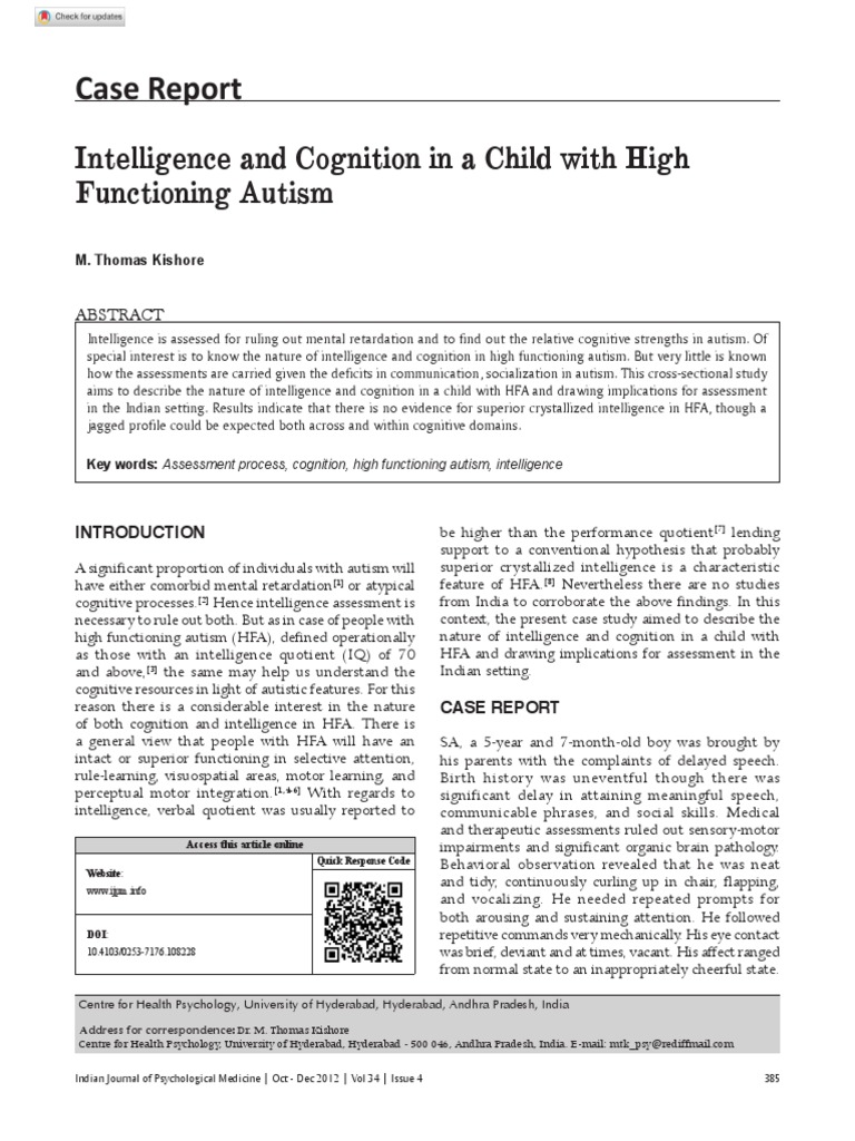 Intelligence in High Functioning Autism | PDF | Autism | Intelligence ...