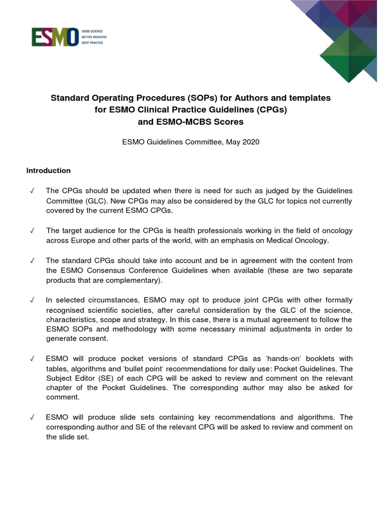ESMO Clinical Practice Guidelines Standard Operating Procedures | PDF ...