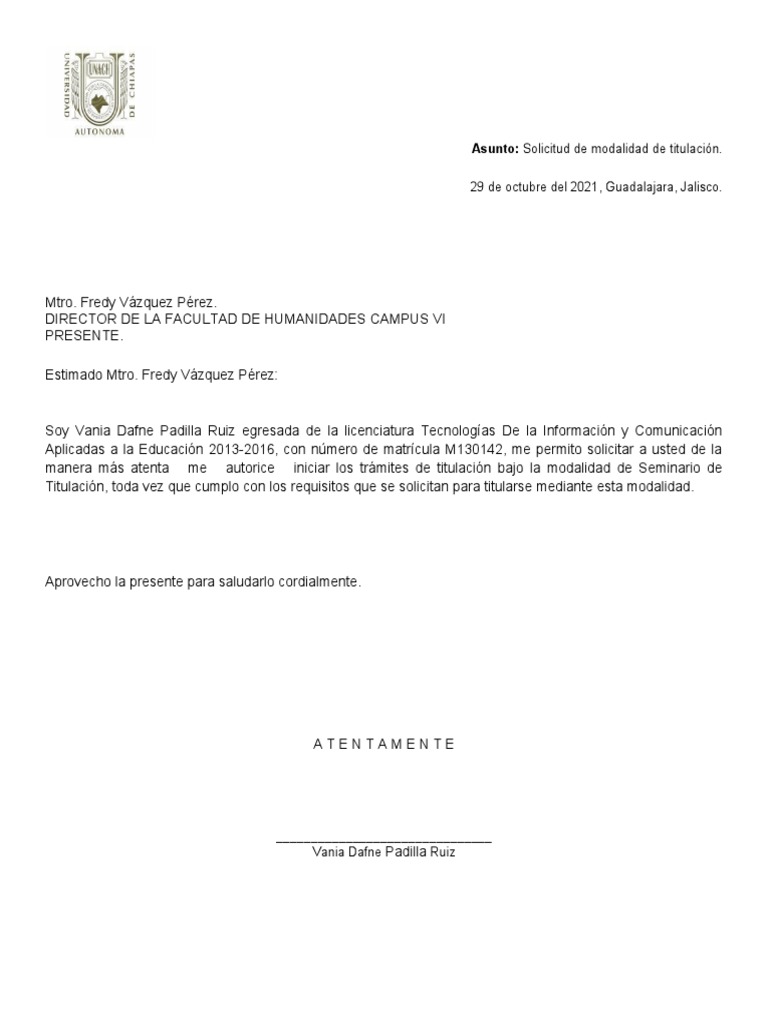 Carta Solicitud-Modalidad-de-Titulacion | PDF