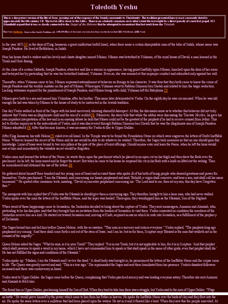 Ccat-Sas-Upenn-Edu Humm Topics JewishJesus Toledoth-Html Kdknafrv | PDF ...