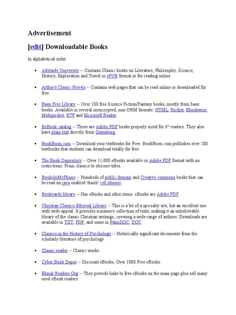 Advertisement Downloadable Books | PDF | E Books | Project Gutenberg