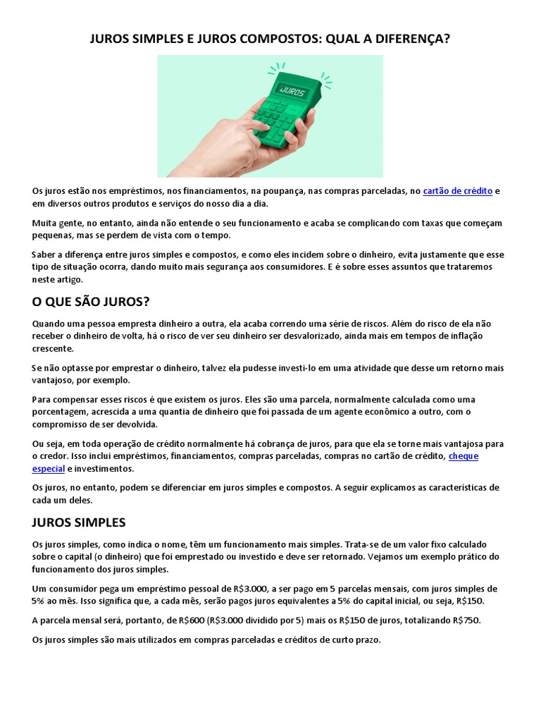 Entenda Juros Simples e Compostos | PDF | Juros | Empréstimos