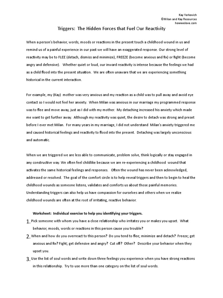 Trigger Worksheet The Hidden Forces That Fuels Our Reactivity | PDF ...