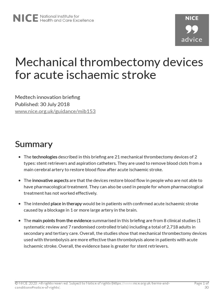 Mechanical Thrombectomy Devices For Acute Ischaemic Stroke PDF ...