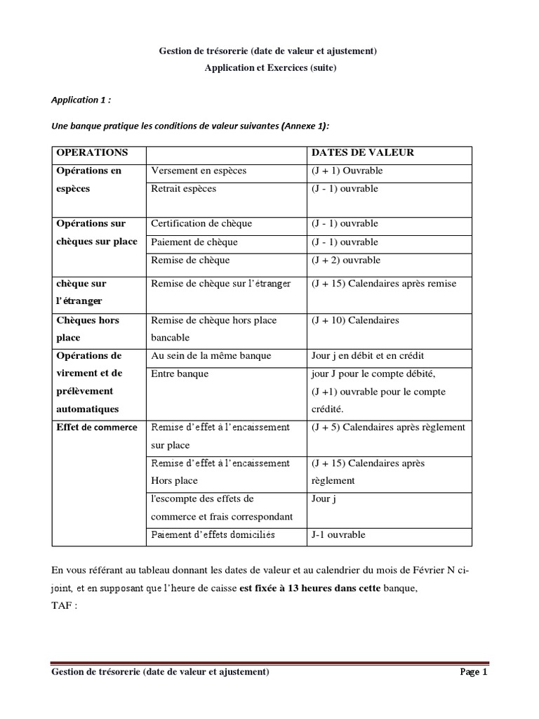 Application Gestion de Trésorerie (Date de Valeur Et Ajustement | PDF | Chèque | Banques