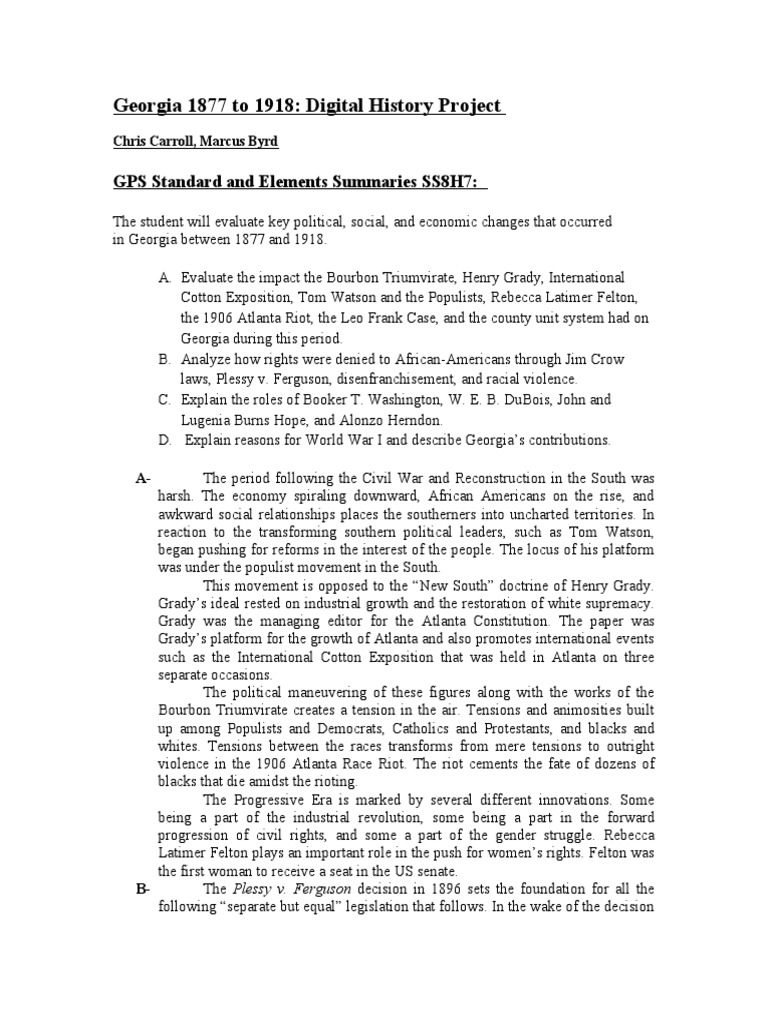 Georgia's Transformation: 1877-1918 Insights | PDF | Jim Crow Laws ...