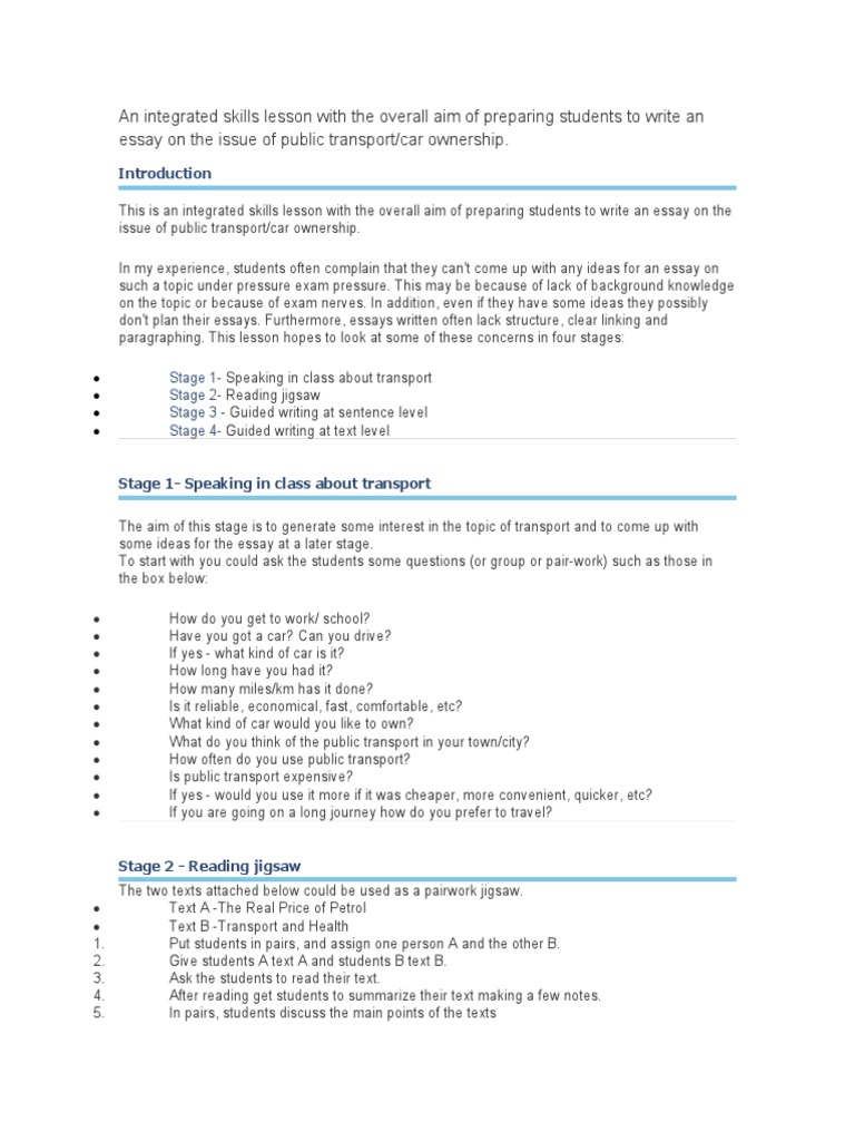 An Integrated Skills Lesson With The Overall Aim of Preparing Students ...
