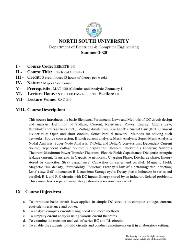 EEE141 Course Outline | PDF | Electrical Network | Series And Parallel ...
