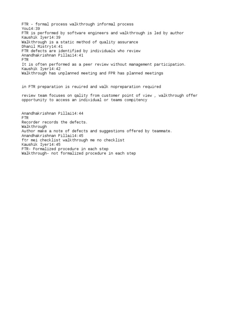 FTR vs Walkthrough in Software Engineering | PDF