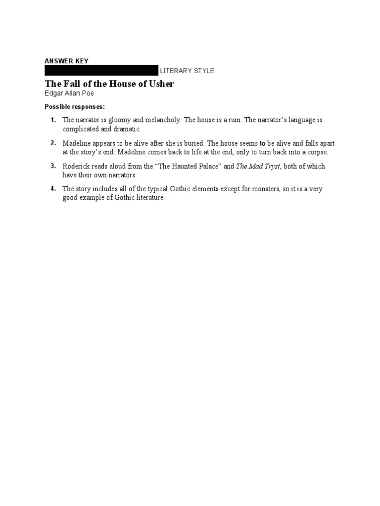 Usher: Gothic Analysis and Answers | PDF | Gothic Fiction | Romanticism
