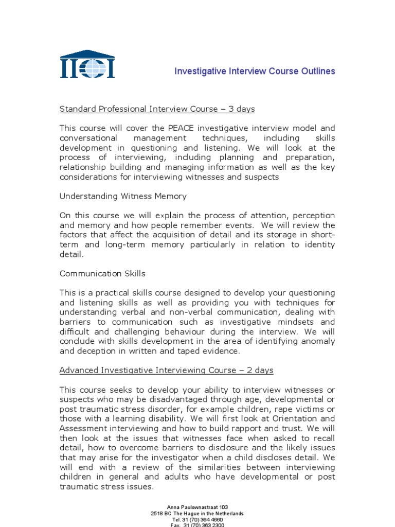 Investigative Interviewing Course Outline | PDF