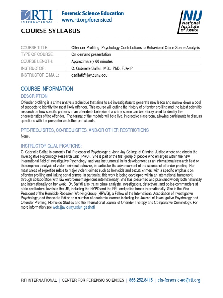 Offender Profiling Course Overview | PDF | Offender Profiling | Crime ...