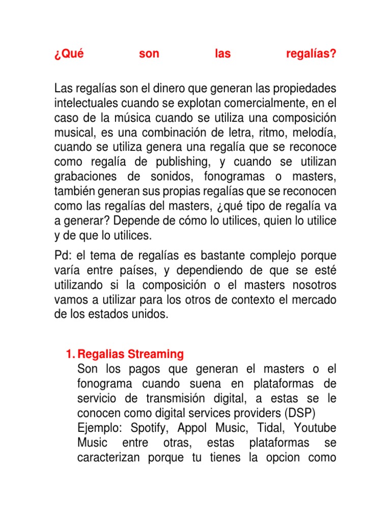 Tipos de Regalias | PDF | Pago de regalías | Streaming Media