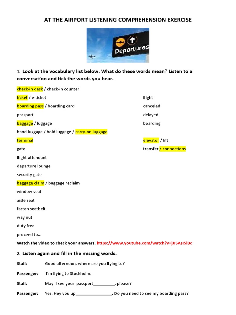 Airport Listening Comprehension Exercise | PDF | Baggage | Aviation