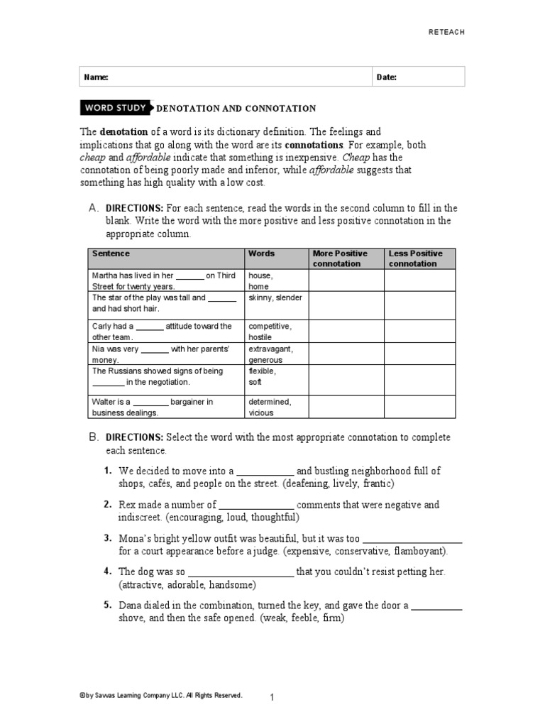 Word Study (Denotation and Connotation) | PDF | Semantics