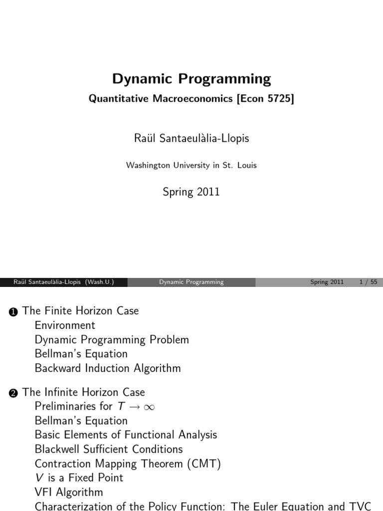 Dynamic Programming: Quantitative Macroeconomics (Econ 5725) | PDF ...