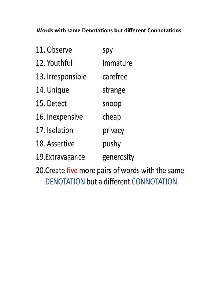 Denotations vs. Connotations Study Sheet | PDF