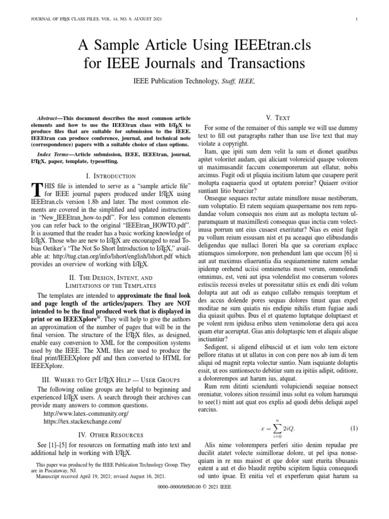 A Sample Article Using Ieeetran - Cls For Ieee Journals and ...