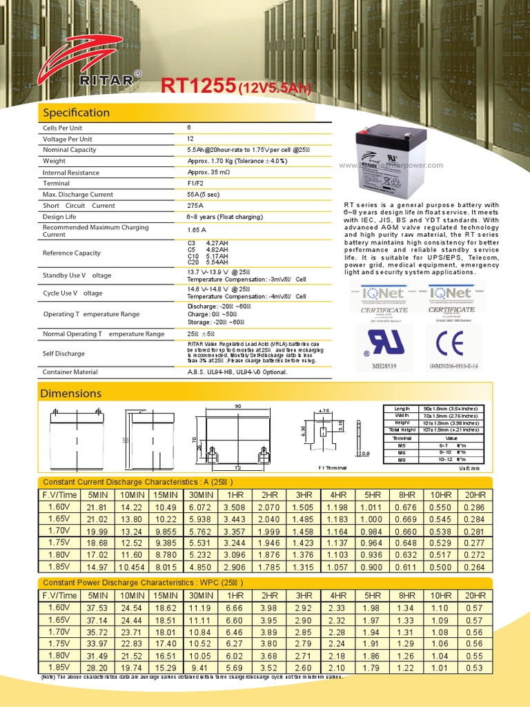 Specification: Constant Current Discharge Characteristics: A (25) | PDF ...
