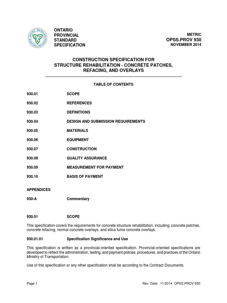 Opss - Prov 930: Ontario Provincial Standard Specification | PDF ...