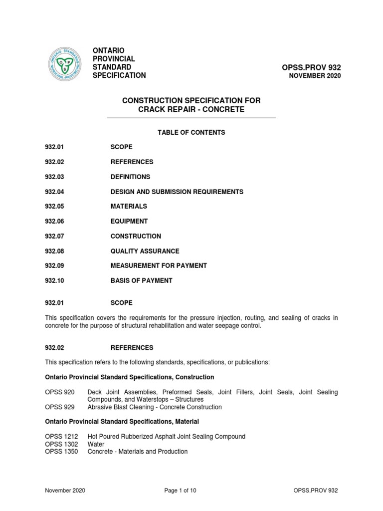 Opss - Prov 932: Ontario Provincial Standard Specification | Download ...