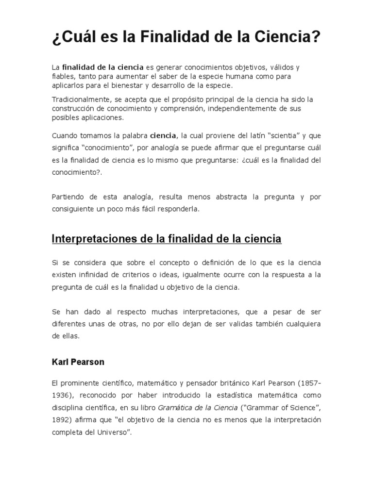 Finalidad y Propósito de la Ciencia | PDF | Conocimiento | Método ...