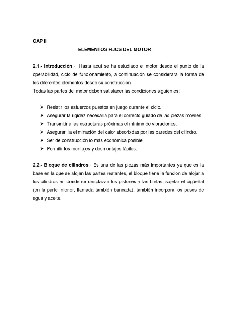 Tema 2 Elementos Fijos Del Motor | PDF | Pistón | Motor de combustión ...