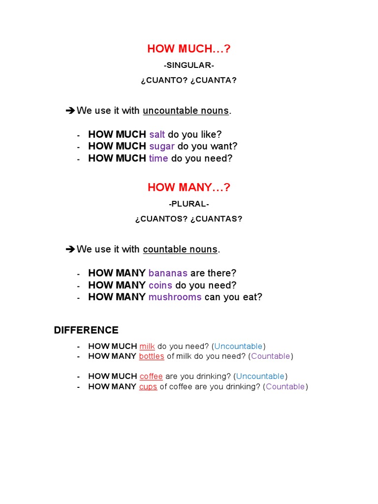 How Much - How Many | PDF | Foods | Food And Drink