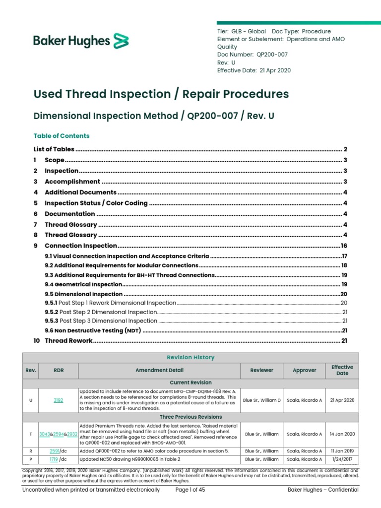 Used Thread Inspection / Repair Procedures: Dimensional Inspection ...