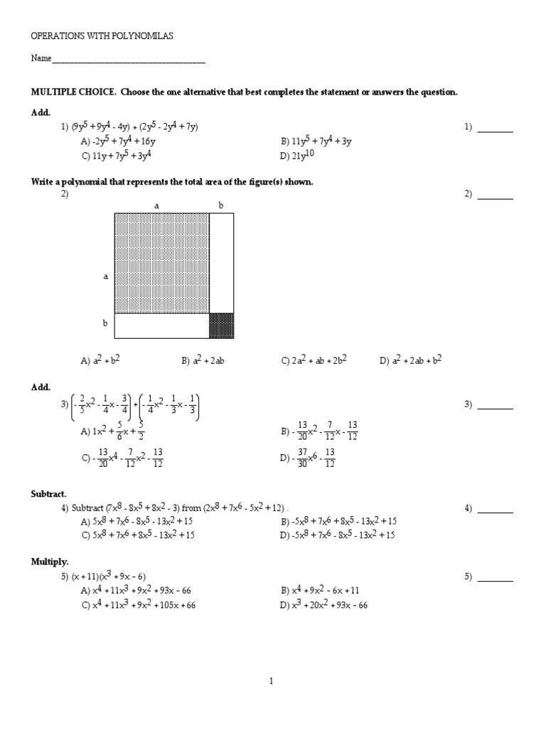 Operations With Polynomilas Practice Exercises | PDF | Algebra ...