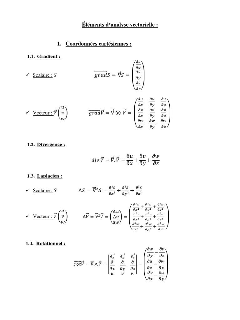 Analyse vectorielle : Coordonnées et opérateurs | PDF | Analyse ...