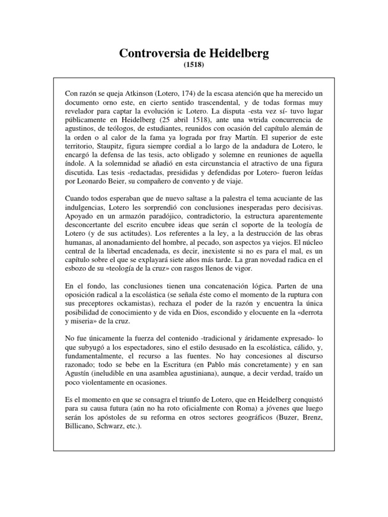 Disputación de Heidelberg: Teología de Lutero | PDF | Gracia en el ...