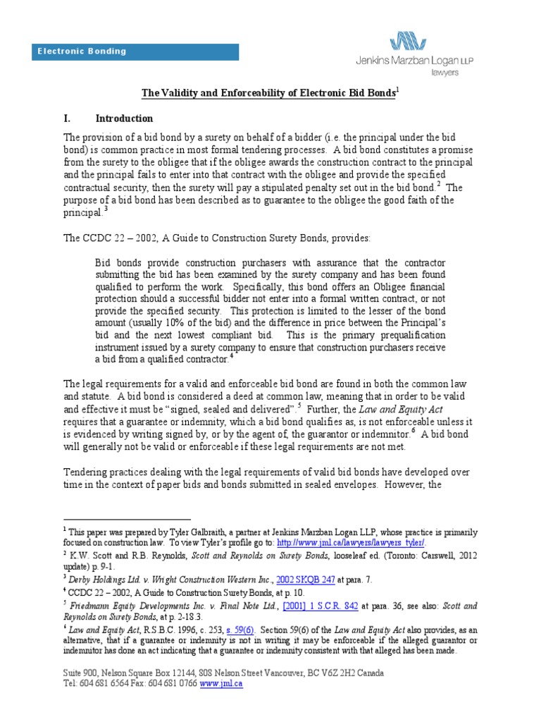 The Validity and Enforceability of Electronic Bid Bonds I.: Electr Onic ...