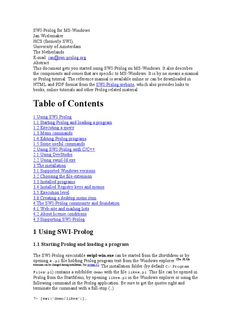 1 Using Swi Prolog 11 Starting Prolog And Loading A Program Pdf Microsoft Windows 