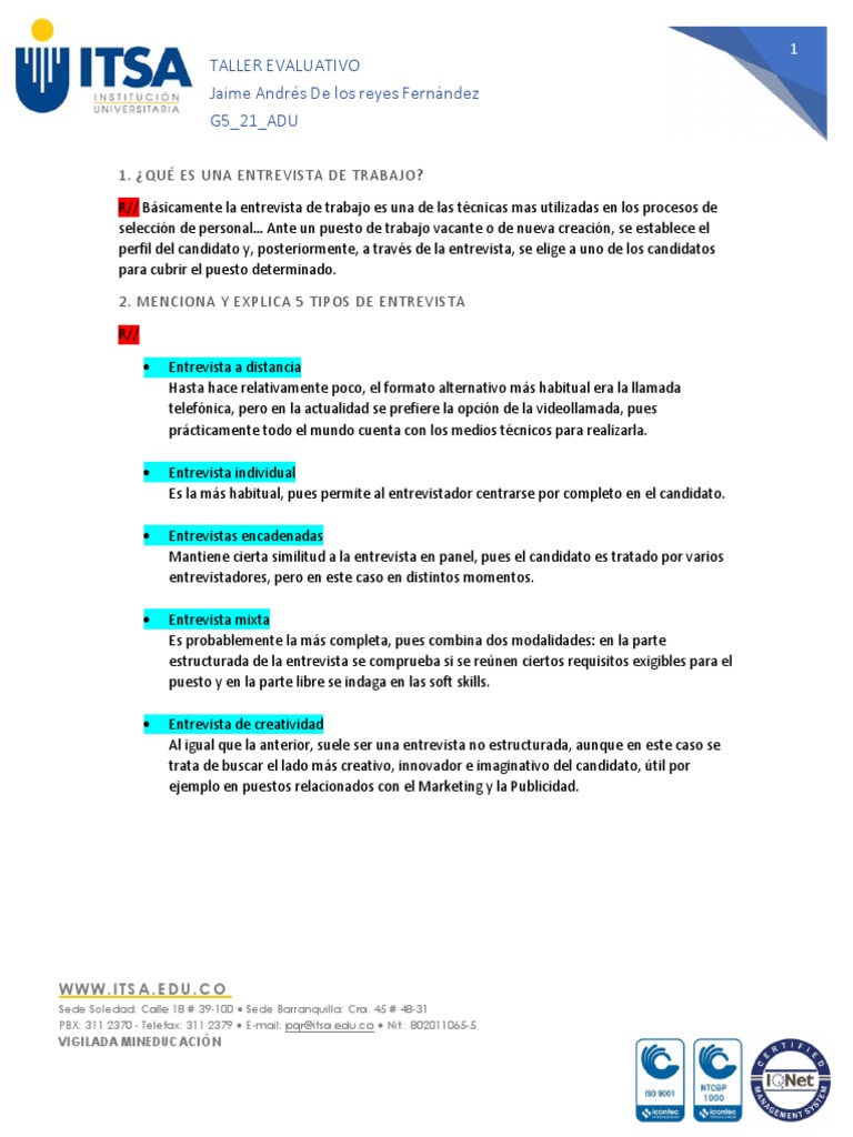 Jaime de Los Reyes Entrevista Laboral | PDF | Entrevista de trabajo