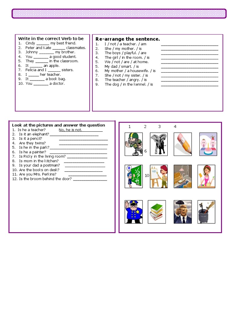 Re-Arrange The Sentence.: Write in The Correct Verb To Be | PDF | Self ...