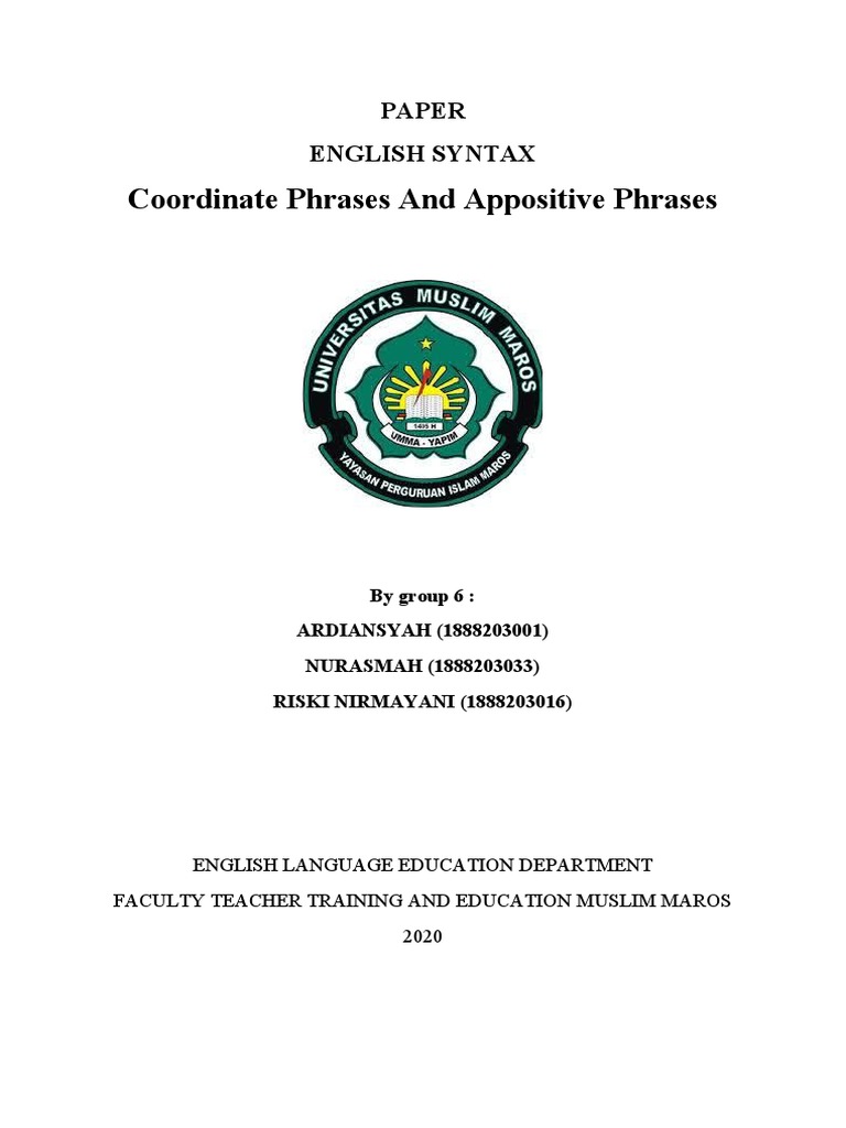 Coordinate Phrases and Appositive Phrases | PDF | Adverb | Adjective