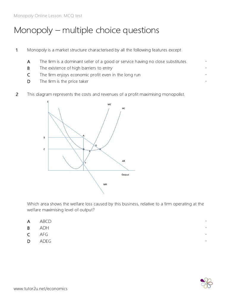 Monopoly - Multiple Choice Questions: Monopoly Online Lesson: MCQ Test ...
