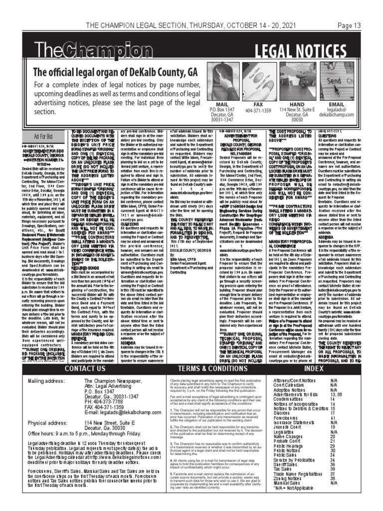The Champion Legal Ads: 10-14-21 | PDF | Request For Proposal | Business