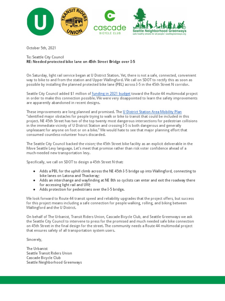 SDOT - Bike Lane On 45th Street Bridge Over I-5 | PDF | Cycling Infrastructure | Street