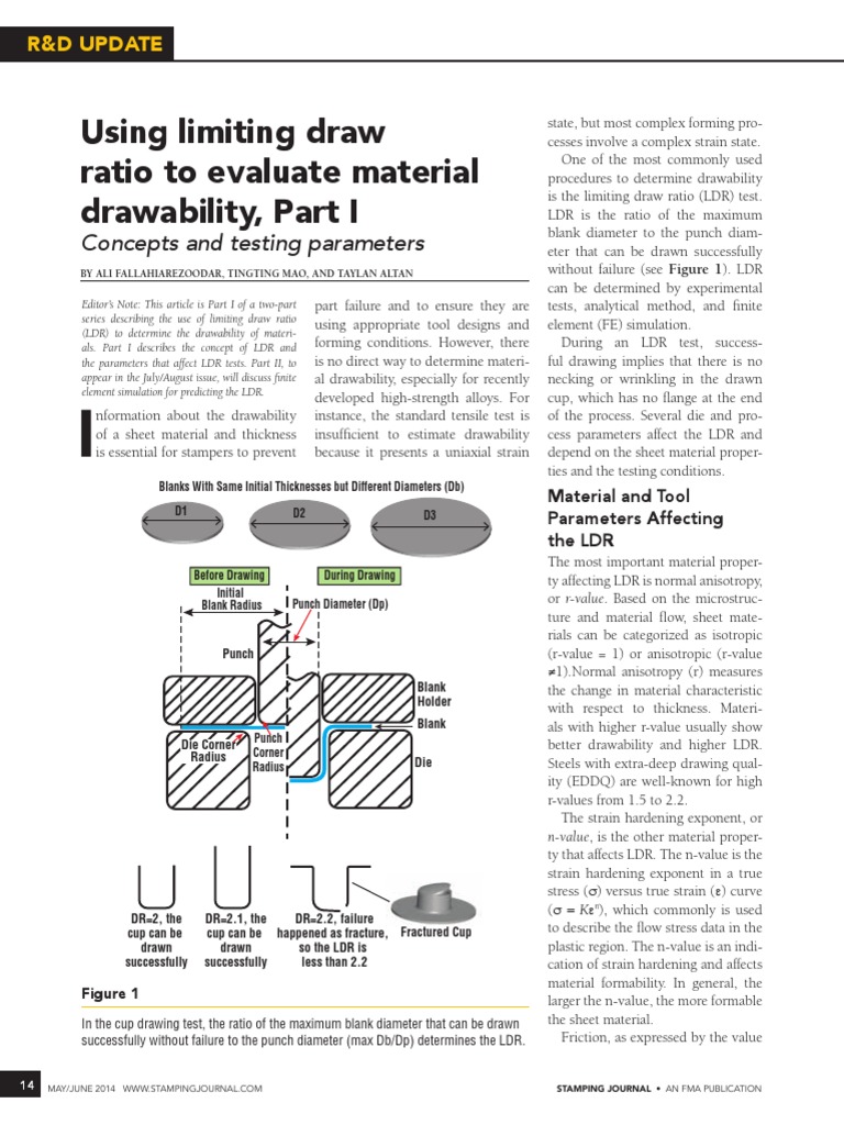Using Limiting Draw Ratio To Evaluate Material Drawability, Part I ...