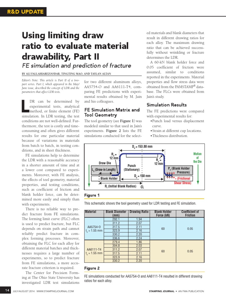 Using Limiting Draw Ratio To Evaluate Material Drawability, Part II ...