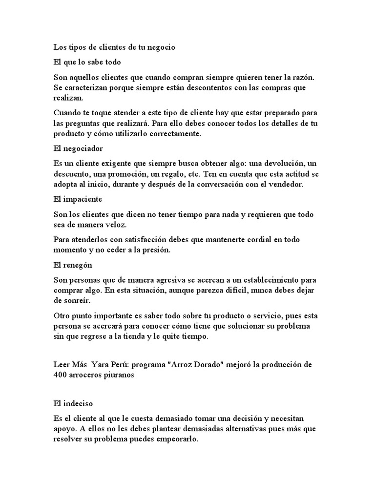 Los Tipos de Clientes de Tu Negocio | PDF | Cliente | Comunicación