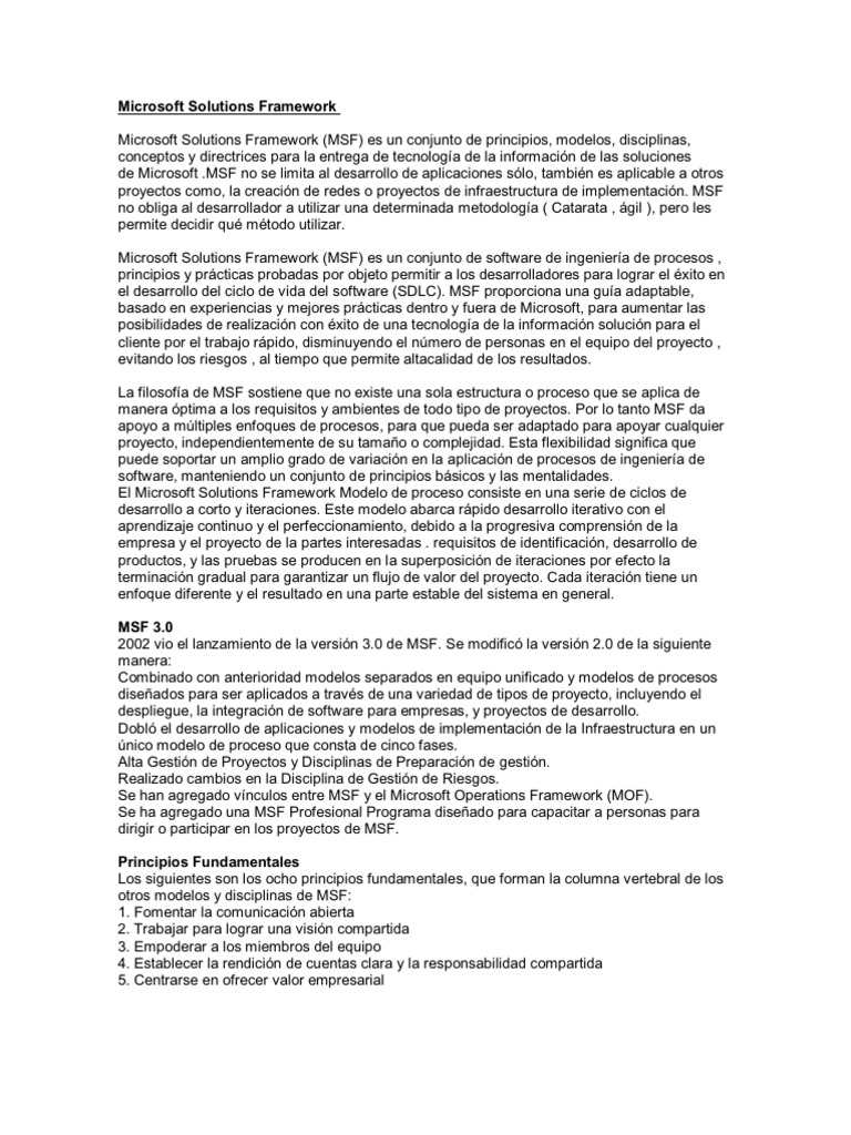 Microsoft Solutions Framework | PDF | Software | Informática