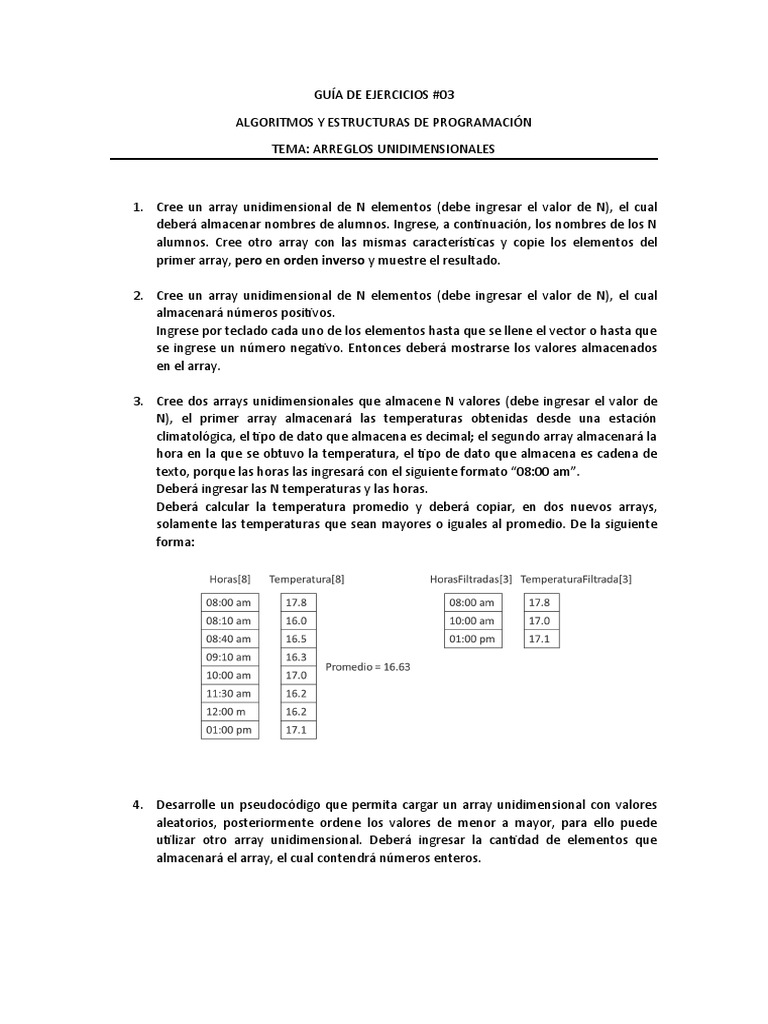 Ejercicios de Arreglos Unidimensionales | PDF | Estructura de datos de ...